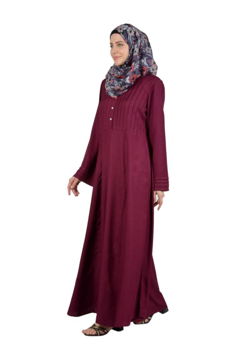 Nasfir Pleated Yoke Half Open Burgundy - Nasfir Islamic Clothing - 2774112