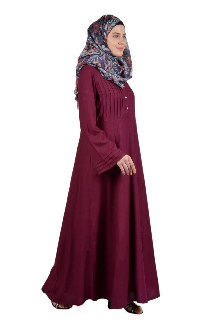 Nasfir Pleated Yoke Half Open Burgundy - Nasfir Islamic Clothing - 2774112
