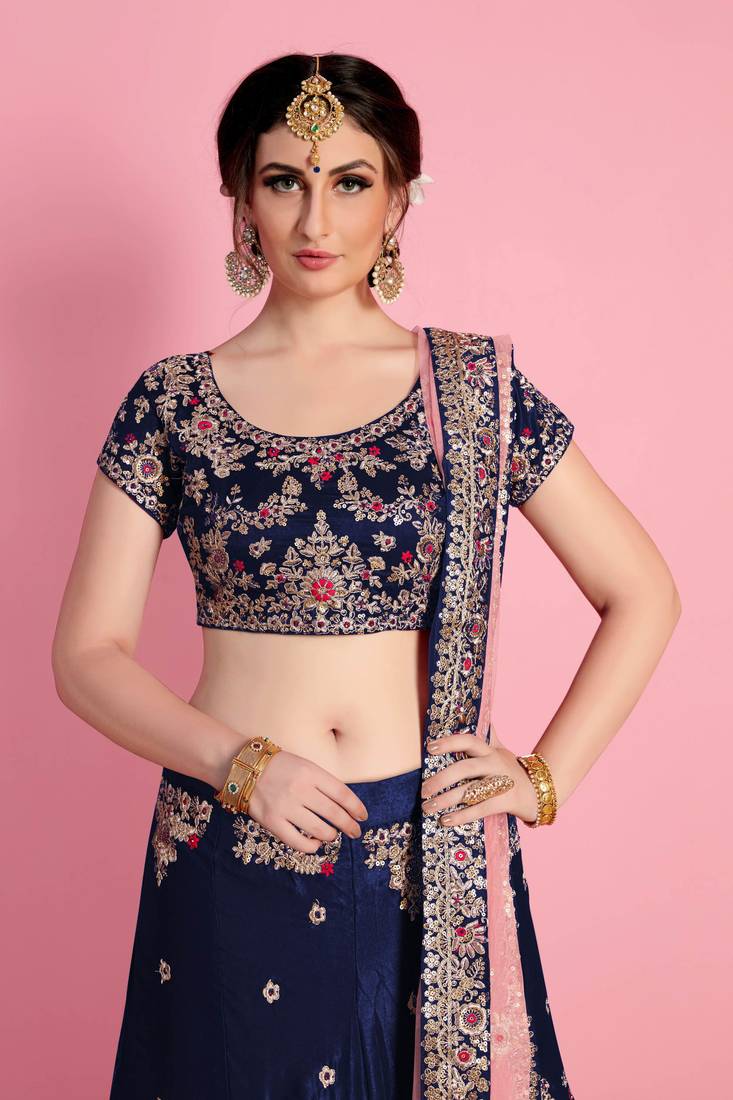 Blue embroidery art silk designer ethnic lehengas with matching blouse ...