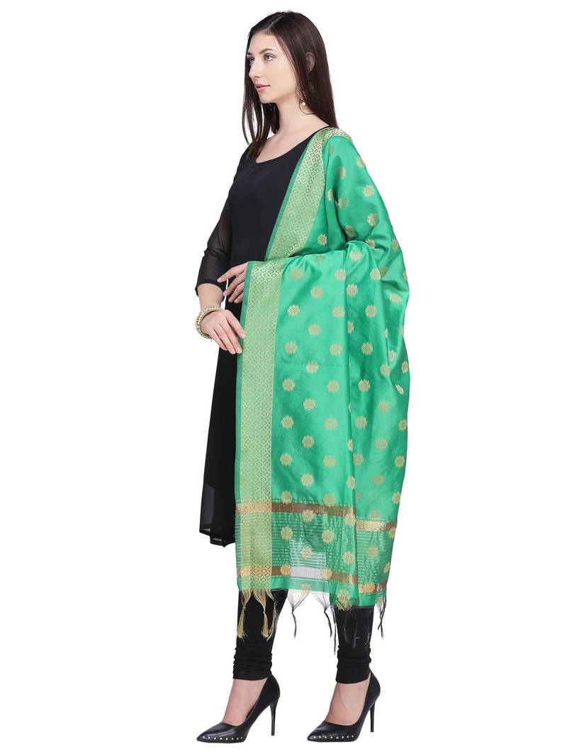 Light Green Color Poly Silk Banarasi Print Women's Dupatta - Satrani ...