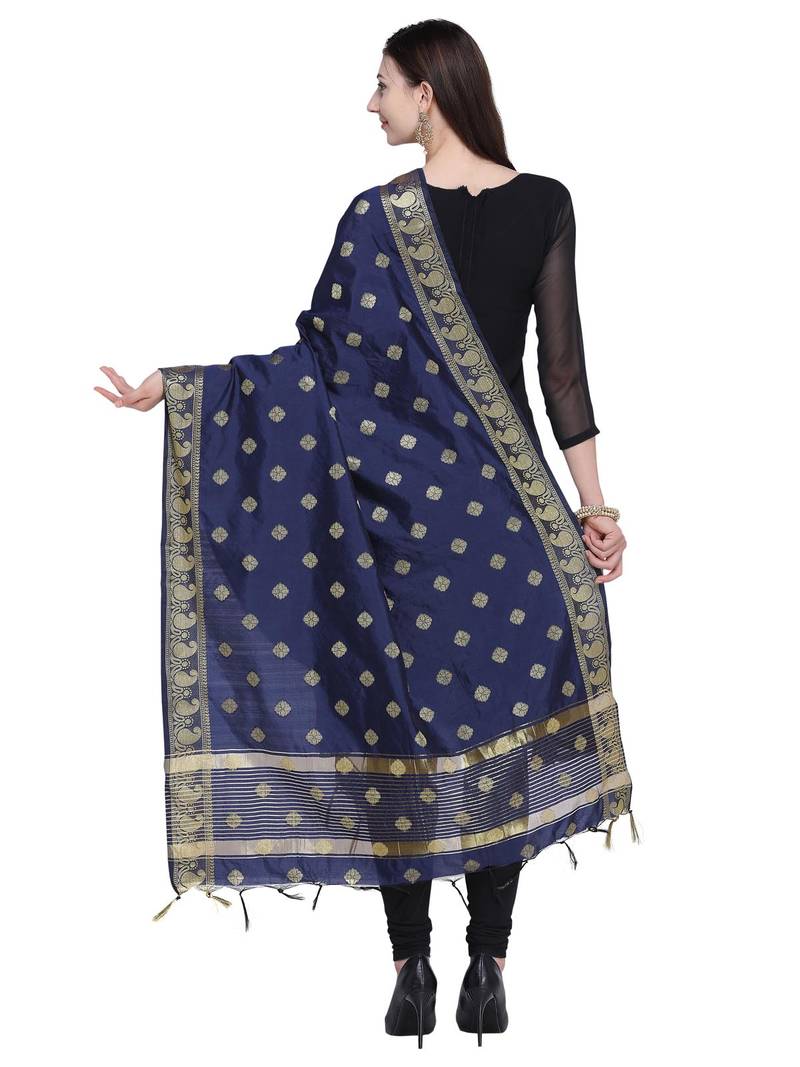 Dark Blue Color Poly Silk Banarasi Print Women's Dupatta - Satrani ...