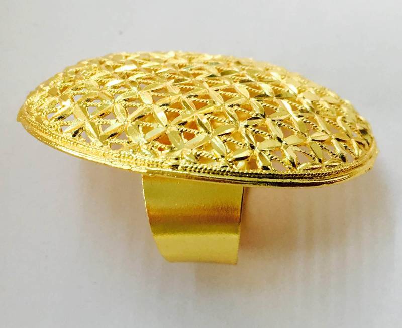 Big Gold Plated Finger Ring, Adjustable Size - ETHNIC INDIA - 2778996