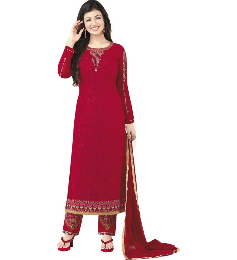 Red Georgette Embroidered Salwar Suit For Women - Mf Next Com - 2784489