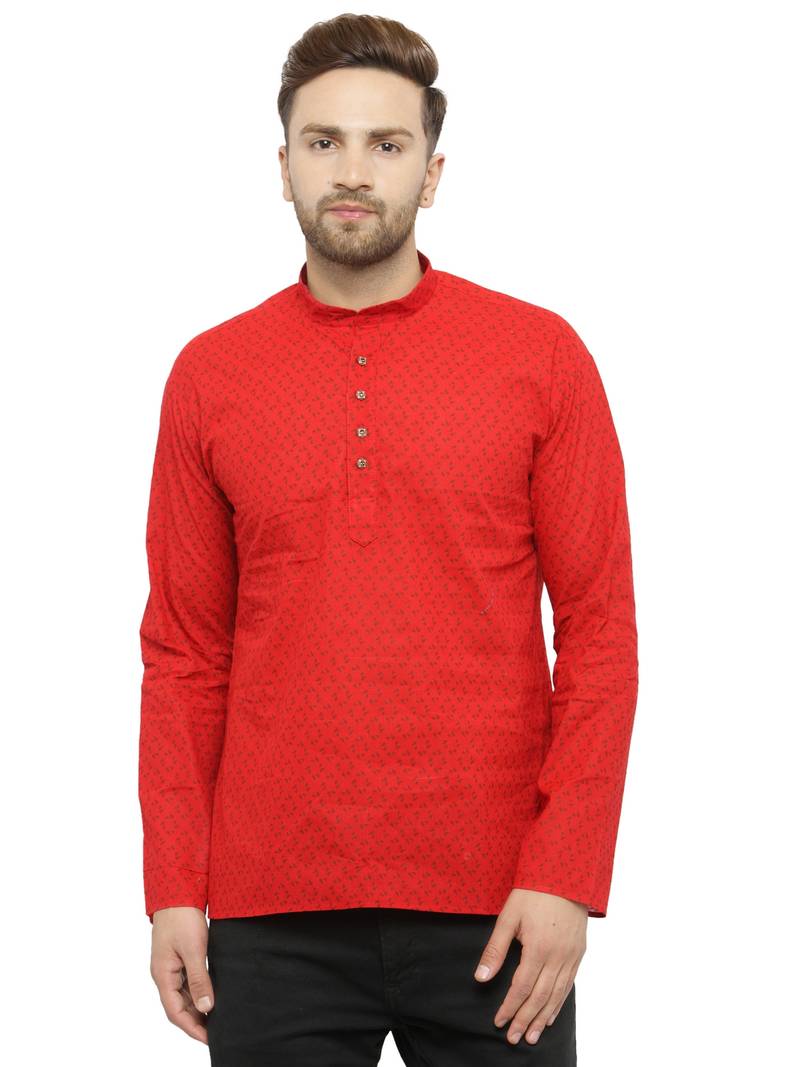 Red printed cotton men-kurtas - RG Designers - 2784804