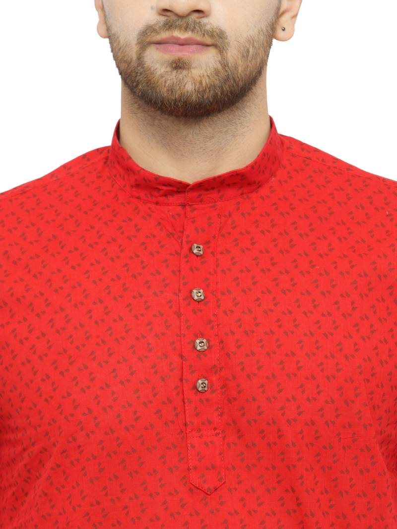 Red printed cotton men-kurtas - RG Designers - 2784804