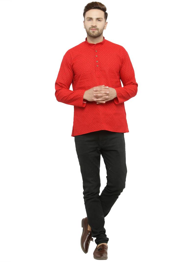 Red printed cotton men-kurtas - RG Designers - 2784804