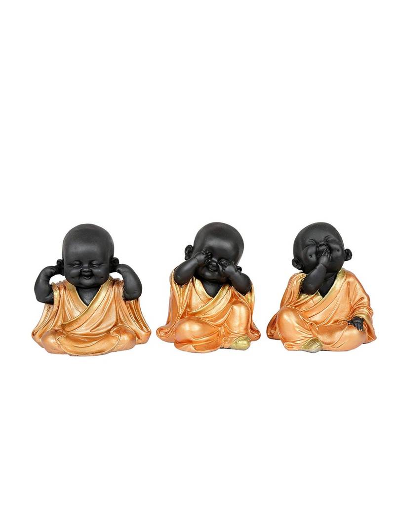HEERAN ART Polyresin Baby Buddha Monk Idol Statue Showpiece Set of 3 ...