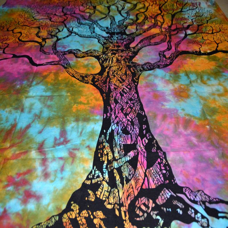 Indian Tie Dye Tree Of Life Tapestry, Mandala Window Curtain Valances ...