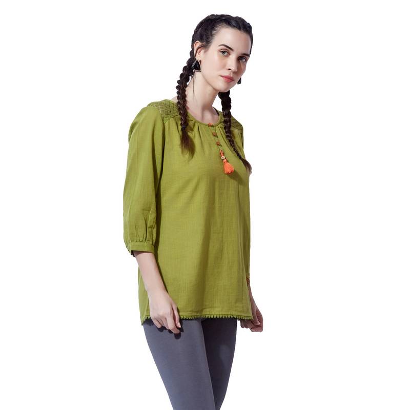 Lime plain cotton long top - BKind - 2791419