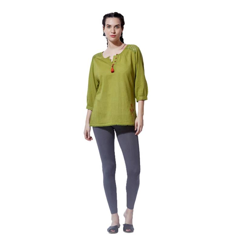 Lime plain cotton long top - BKind - 2791419