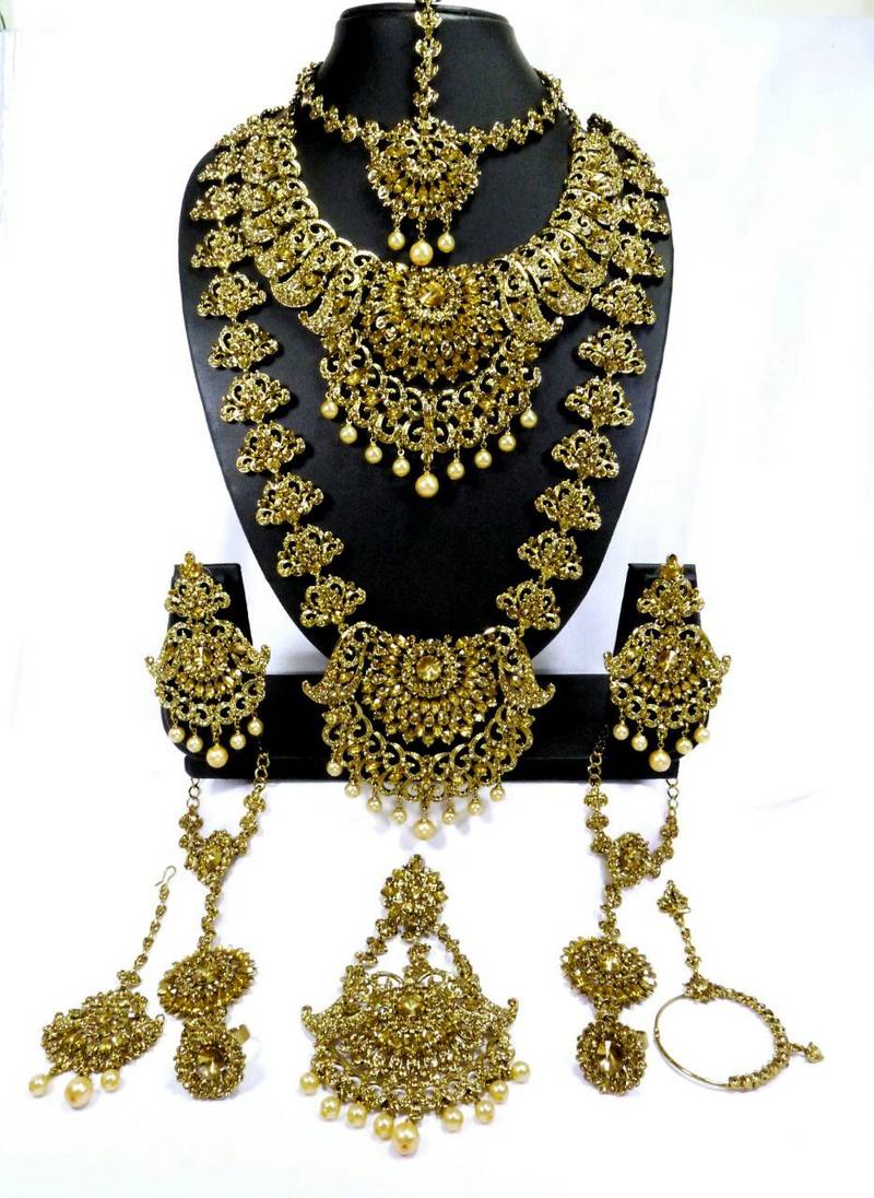 Royal Antique Gold Plated Golden Stone Work Bridal Dulhan Wedding ...