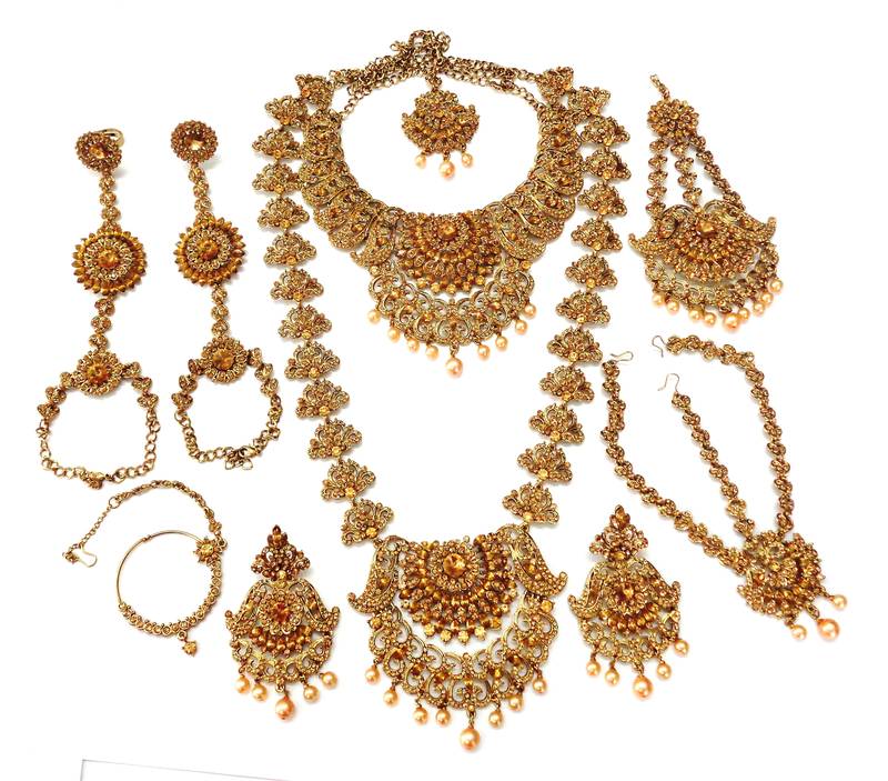 Royal Antique Gold Plated Golden Stone Work Bridal Dulhan Wedding ...