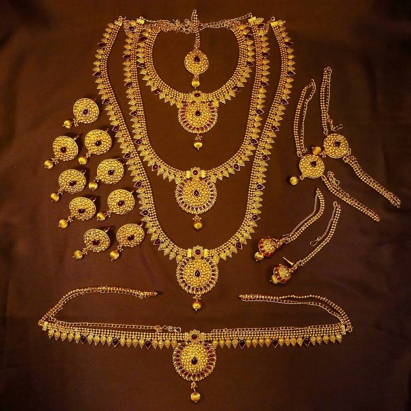 Designer Gold Plated Kempu Bridal Dulhan Wedding Jewellery Set - GERUAA ...