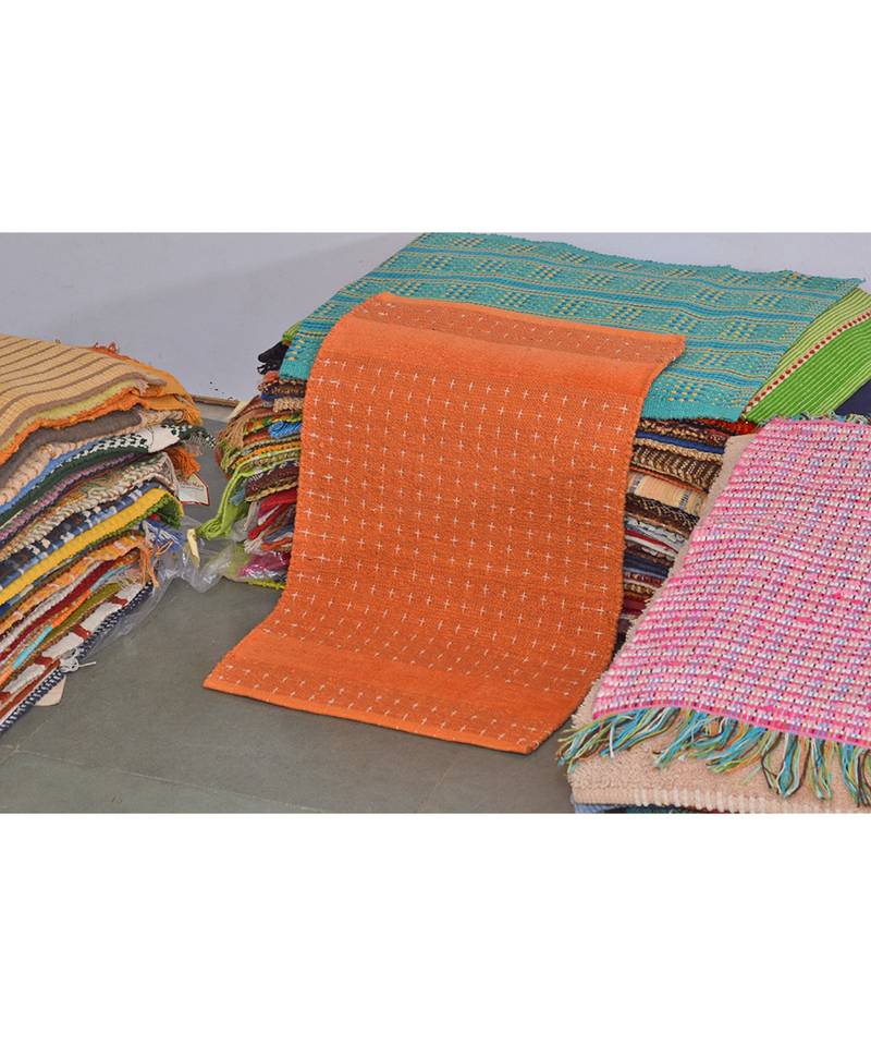 Striped Handmade Contemporary Design Orange Cotton Kitchen Area Rug ...