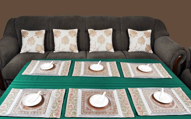 Lal Haveli Dining Table Mat Set of 6 Banarsi silk Fabric Kitchen ...