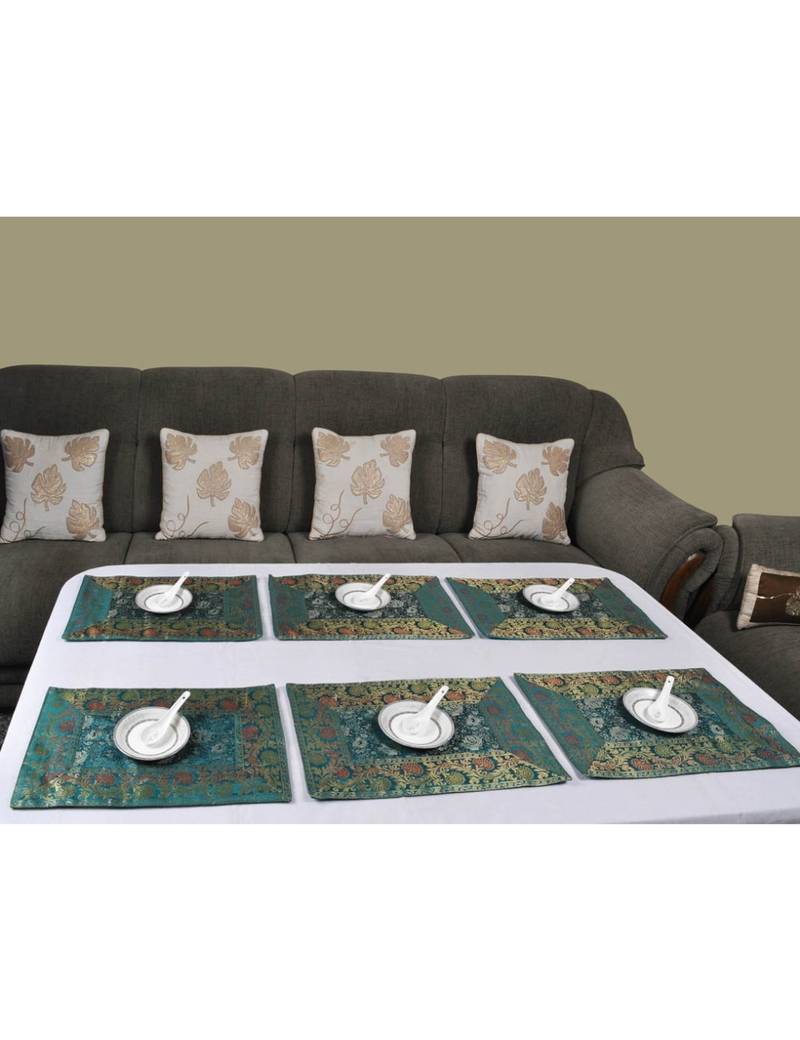 Lal Haveli Dining Table Mat Set of 6 Banarsi silk Fabric Kitchen ...