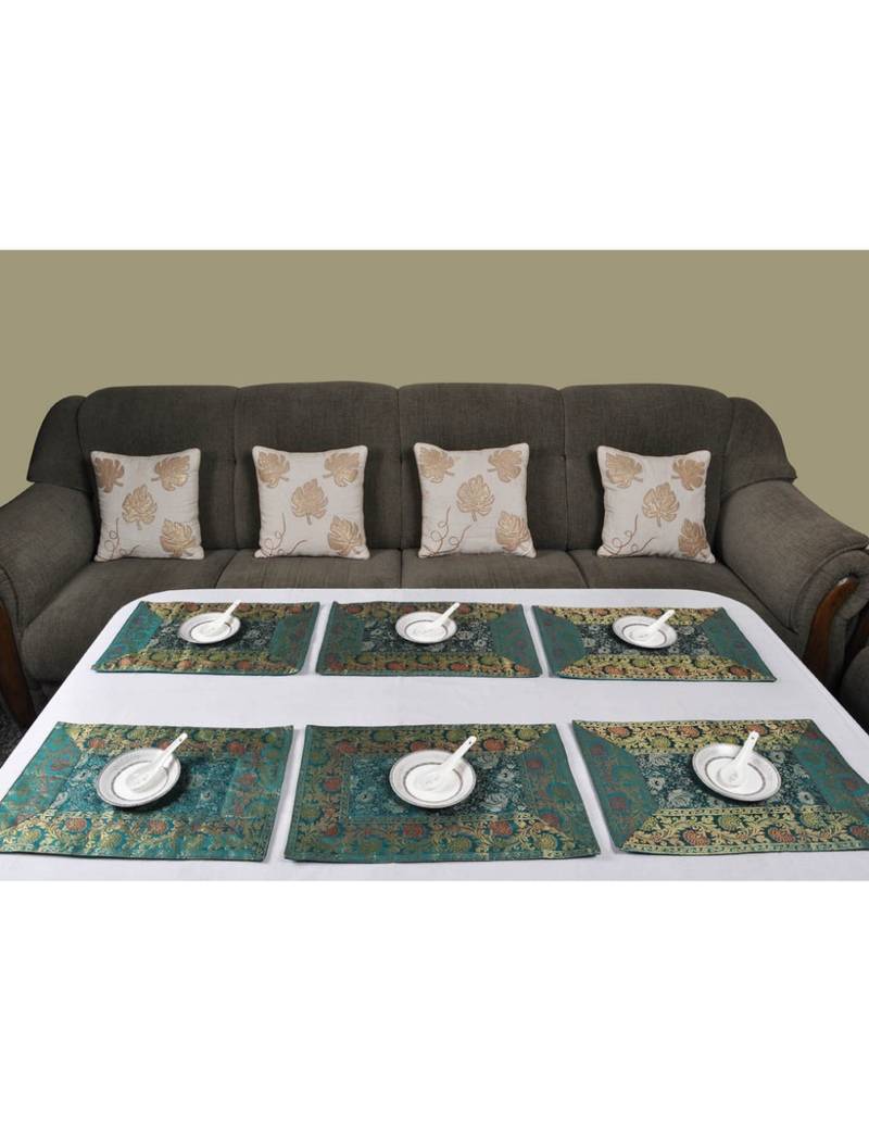 Lal Haveli Dining Table Mat Set of 6 Banarsi silk Fabric Kitchen ...