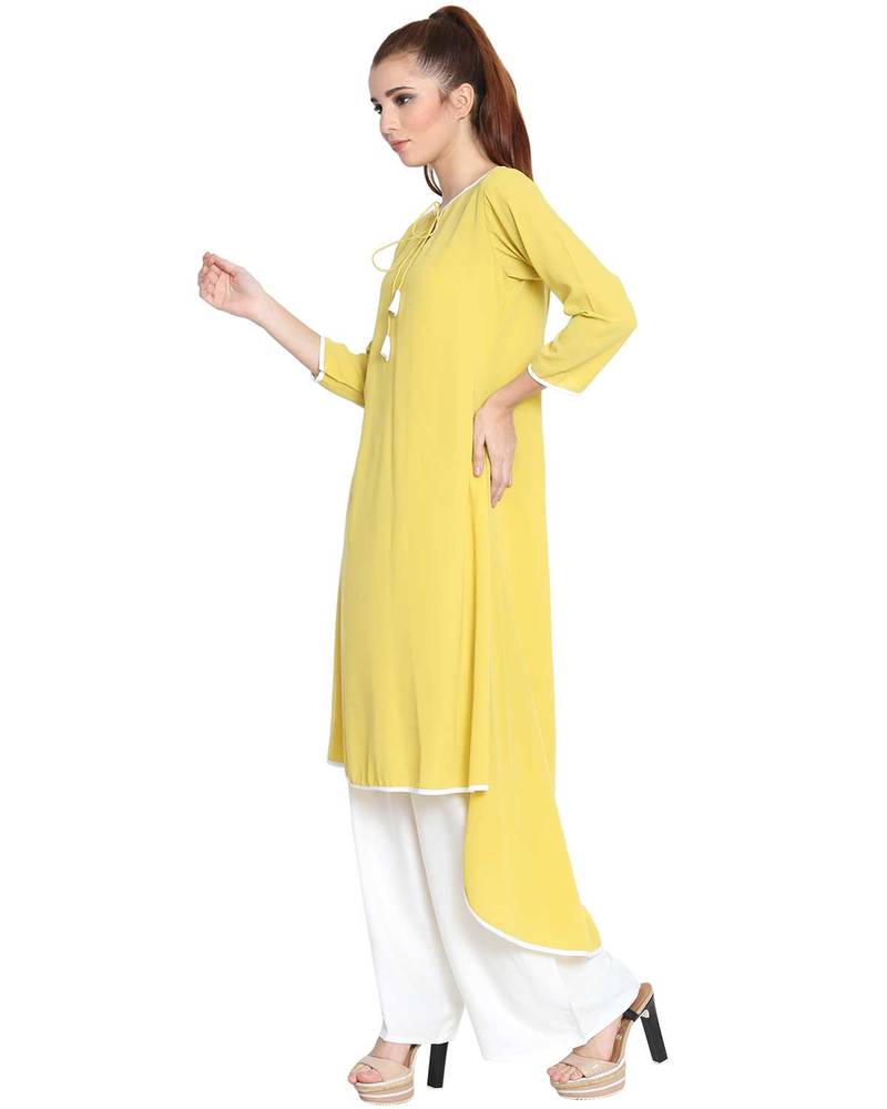 Sodiyo Asymmetrical Kurti Lemon Yello - Mushkiya - 2802318