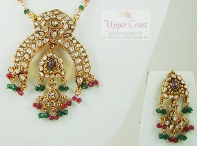 Polki Gold Plated Pendant Earring Necklace Chain Set - UpperCrust ...