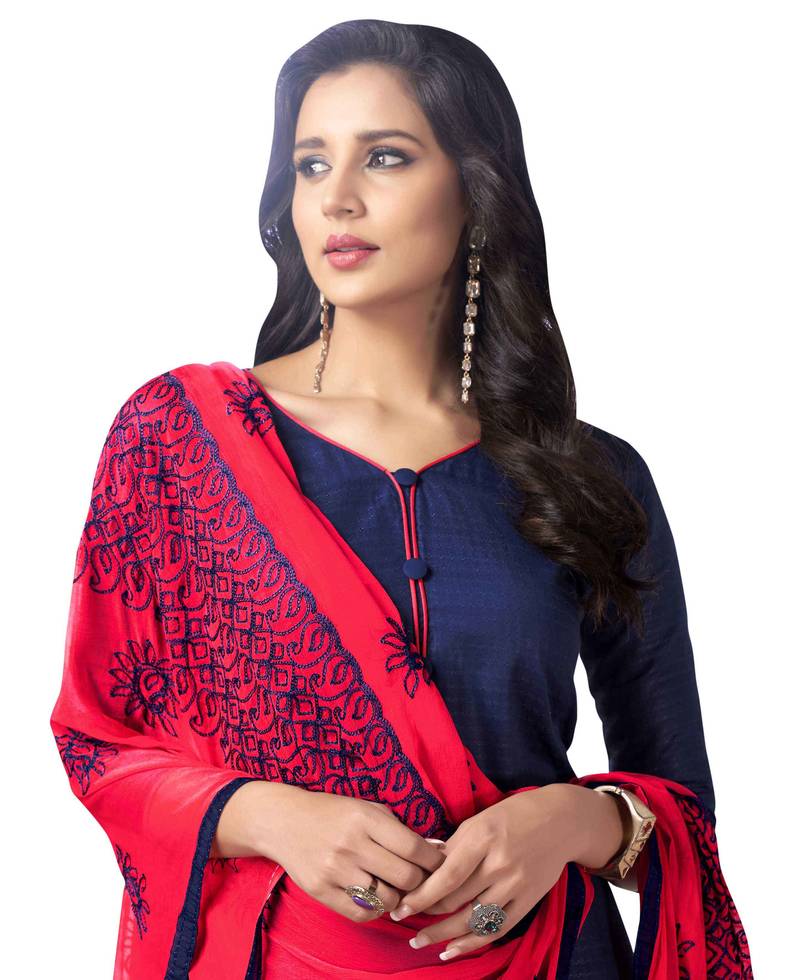 Dark-Blue Embroidered Cotton Salwar - SAINOOR - 2803570