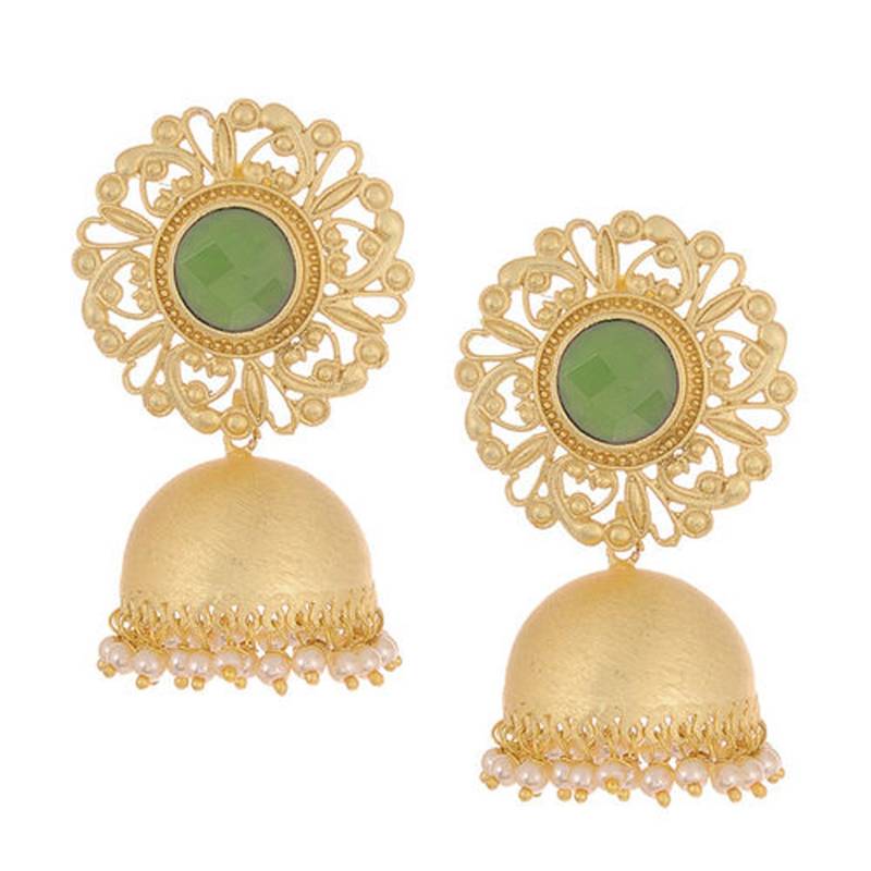 Designer gold plated high gloss golden filigree or jali work jhumka ...