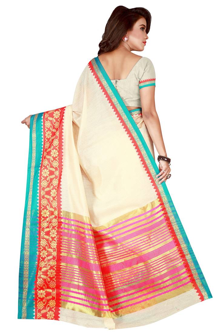 White woven pure cotton saree with blouse - Trendy Store - 2804520