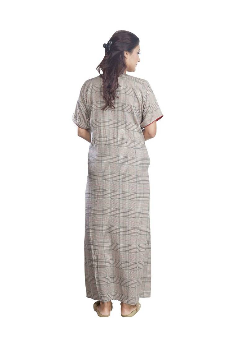 IMJI Nightwear Beige Checks Rayon Long Nighty For Women - IMJI ...