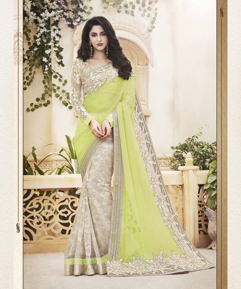 Light Green Embroidered Chiffon Saree With Blouse - Mahotsav E Solution ...
