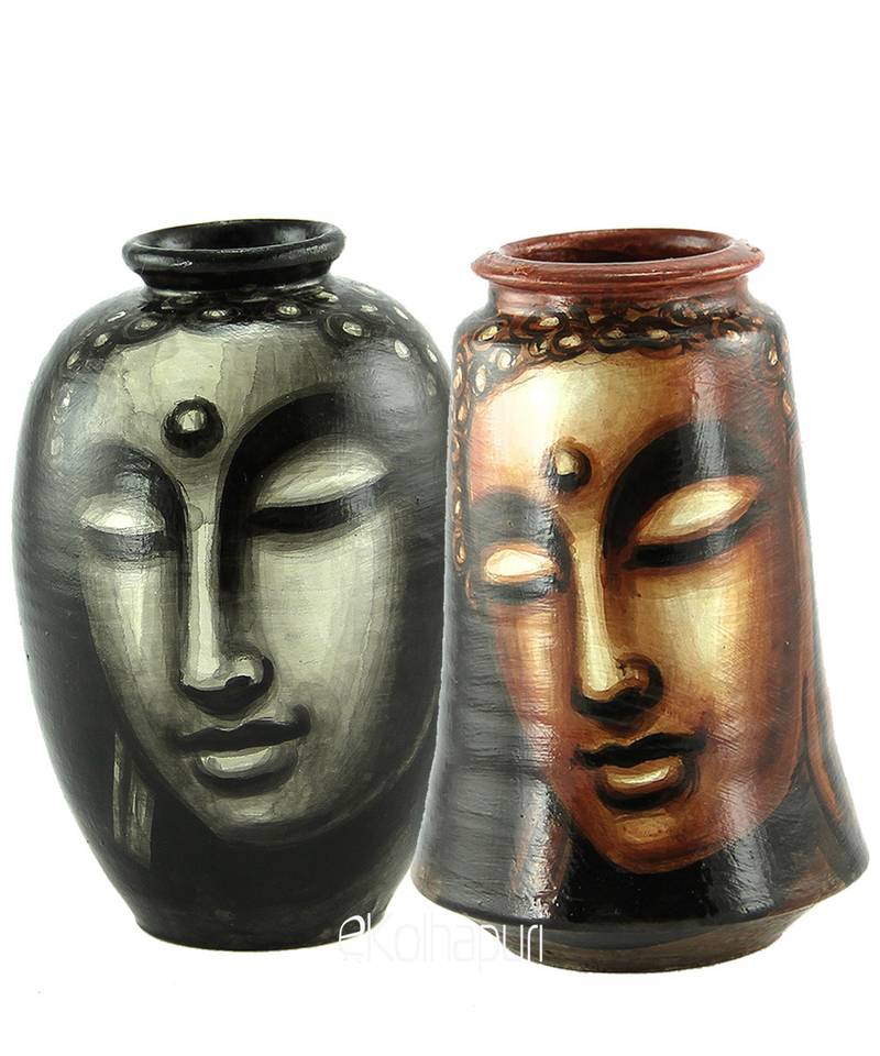 Handmade Pots With Handpainted Lord Budha Face Two Home Decor/ Flower ...
