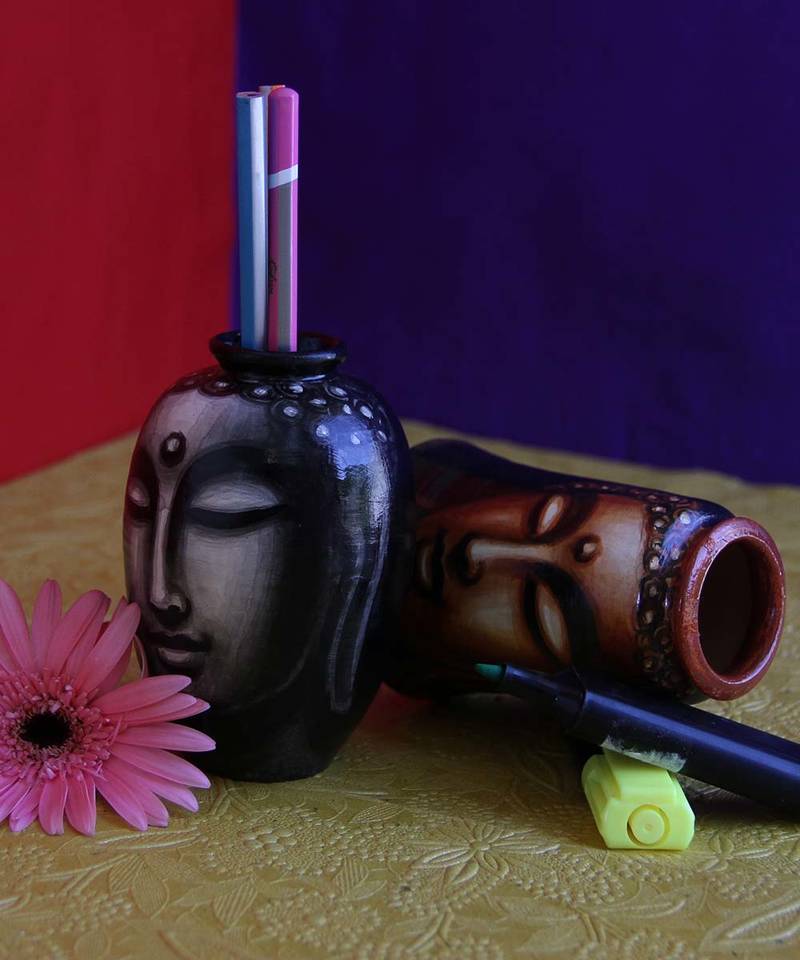 Handmade Pots With Handpainted Lord Budha Face Two Home Decor/ Flower ...