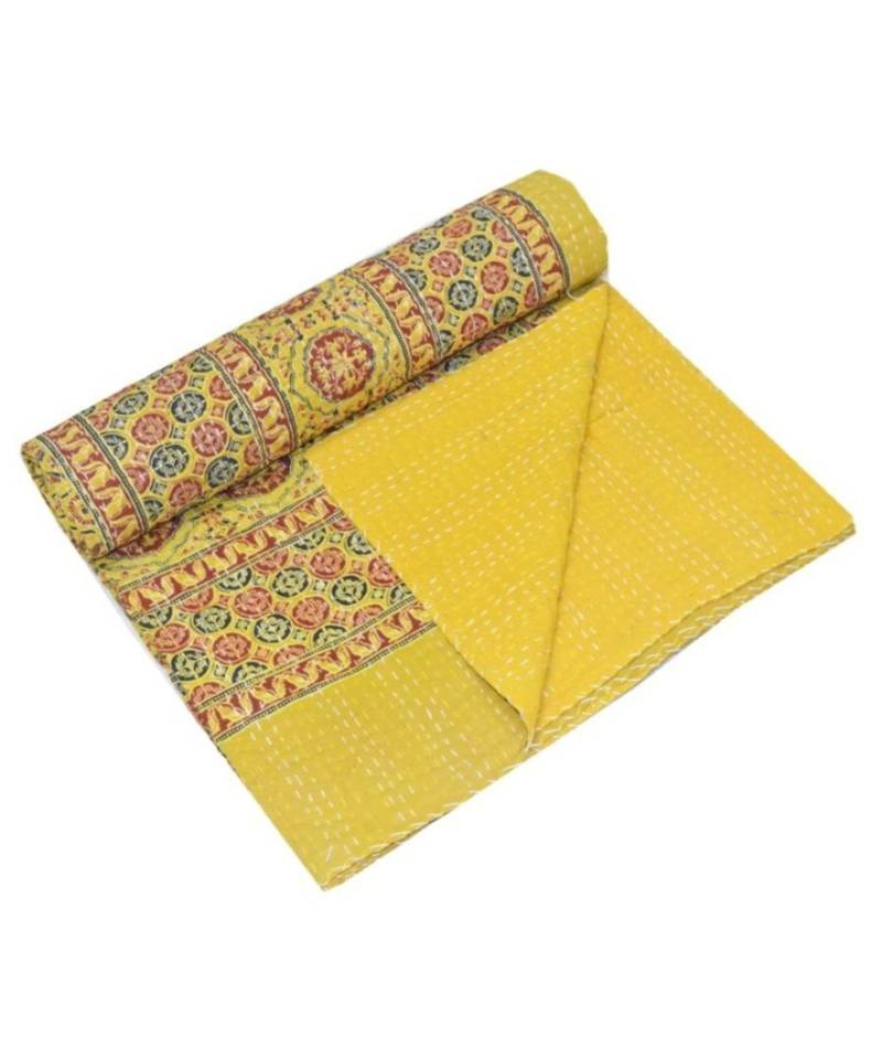 Kantha Quilt Queen Cotton Vintage Throw Blanket Multi Design Indian ...