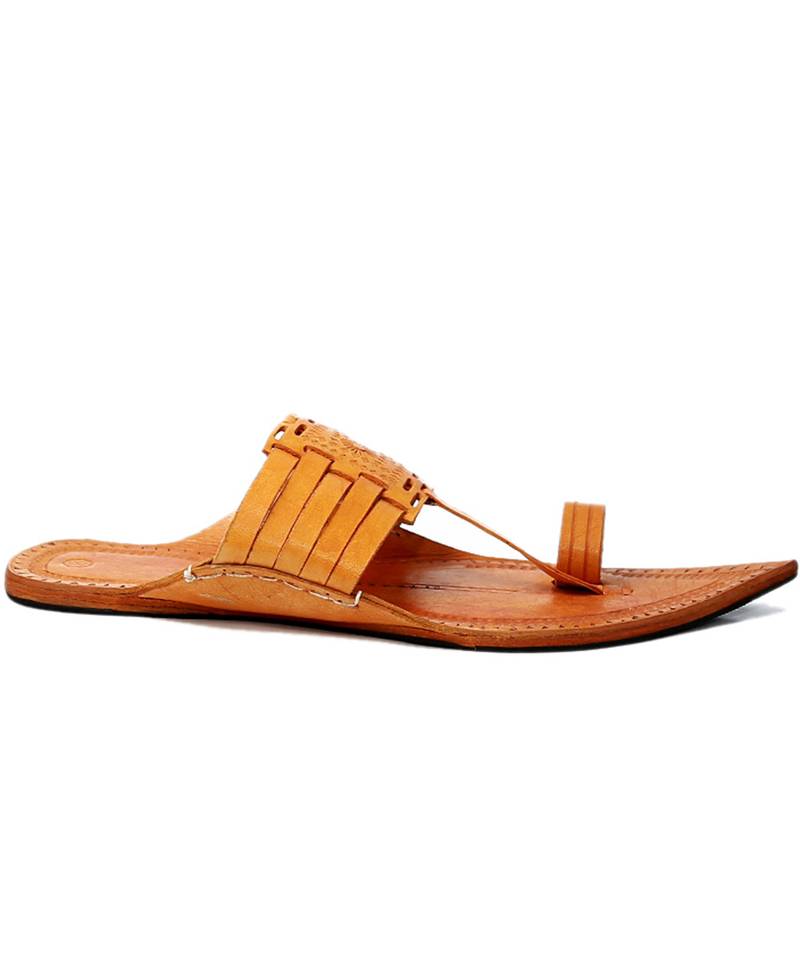 Light Yellow Maharaja Style Five Laces Kolhapuri Chappal For Men ...