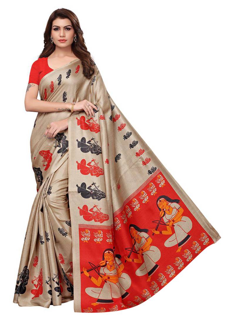 Multicolor printed poly silk combo saree with blouse - Ishin - 2816320