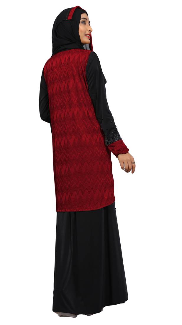 Women'S Red Color Lycra Abaya Burkha With Jacket And Chiffon Dupatta ...