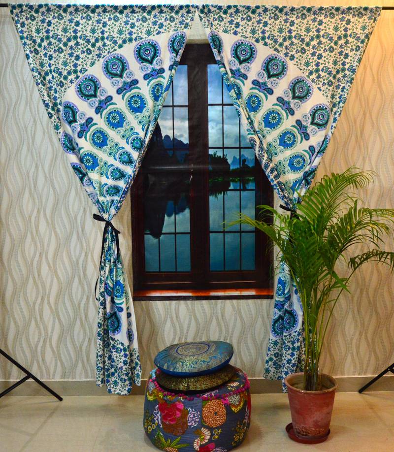 Indian window curtains mandala tapestry drape panel sheer scarf ...