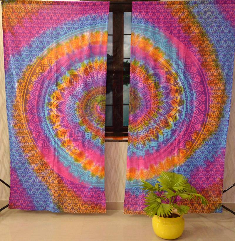 Indian Multicolor tie dye ombre mandala curtain hippie bohemian ...