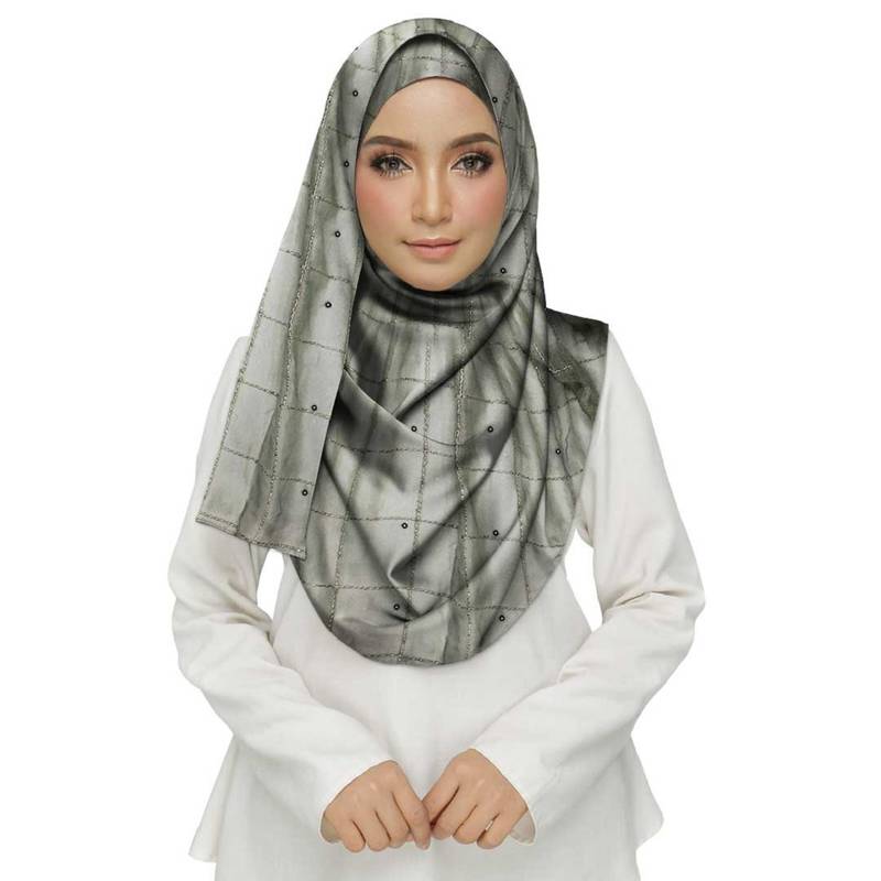 Grey Cotton Designer Hijab Stole For Women - Mean Zoom - 2672052