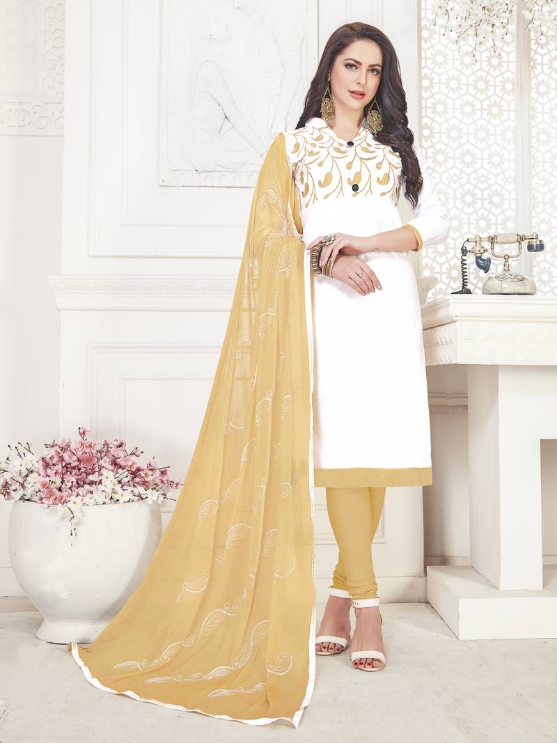 White embroidered cotton salwar with dupatta - Kimisha - 2823917