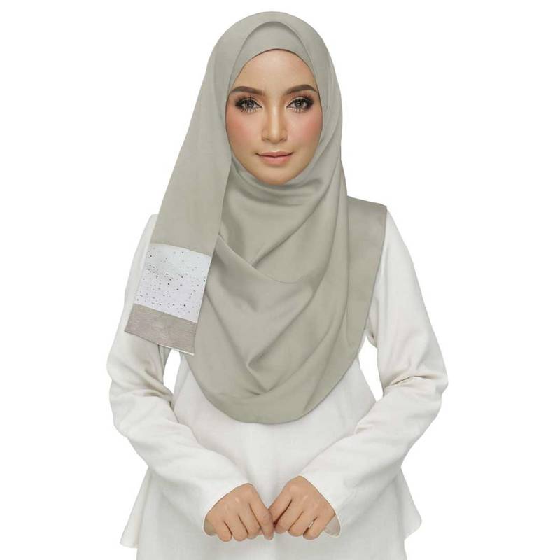 Brown Premium Tissue Fabric Embroidered Hijab - Mean Zoom - 2815250