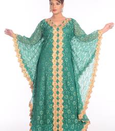 Green Net Embroidered Zari Work Islamic Kaftans - Mehran Creation - 2830843