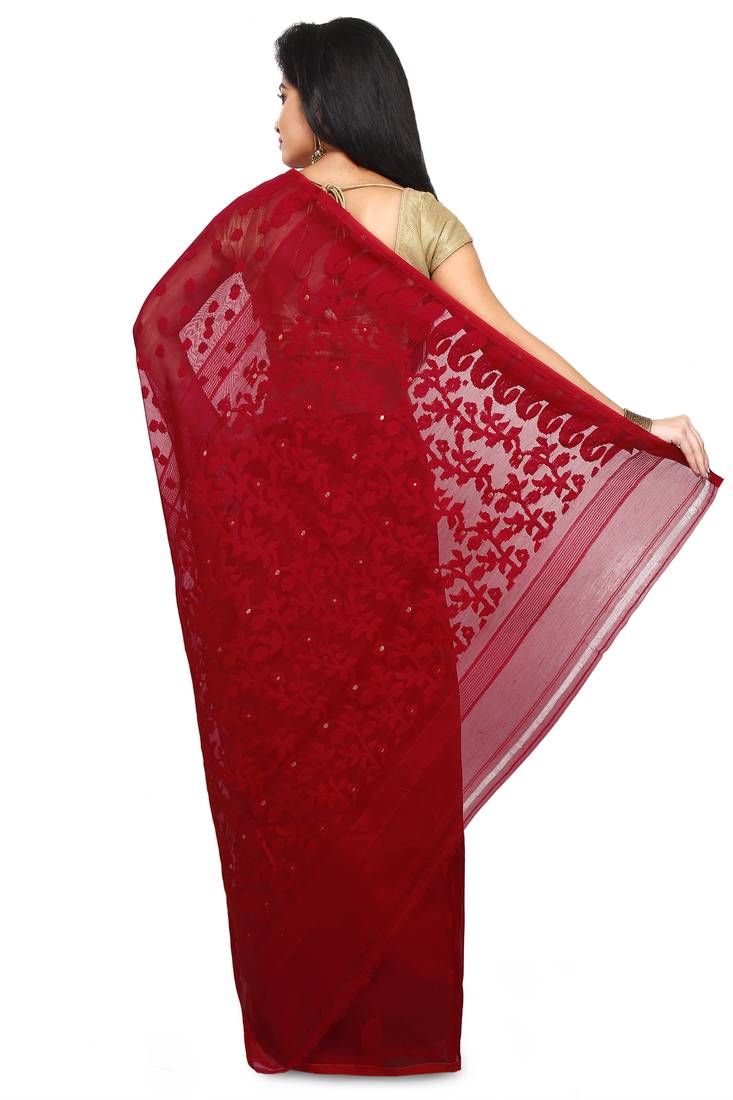 Maroon plain cotton silk saree - Buymyethnic - 2831467