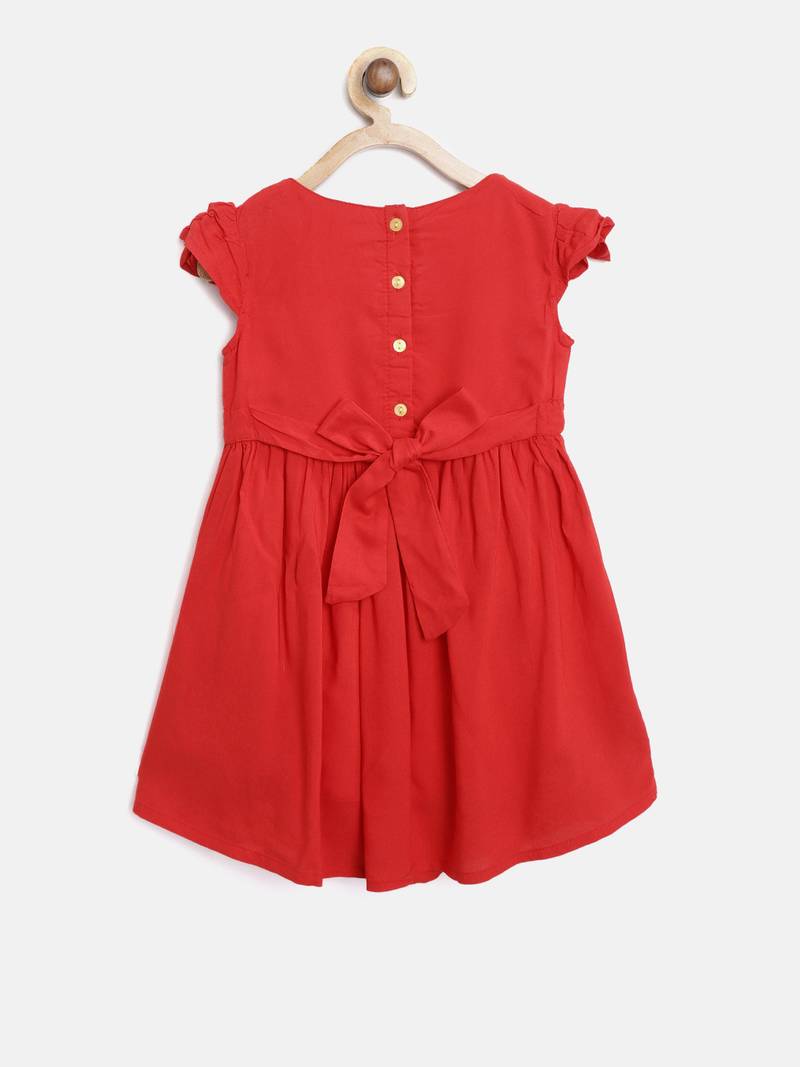 Red printed pure cotton kids frock - BELLA MODA - 2838939