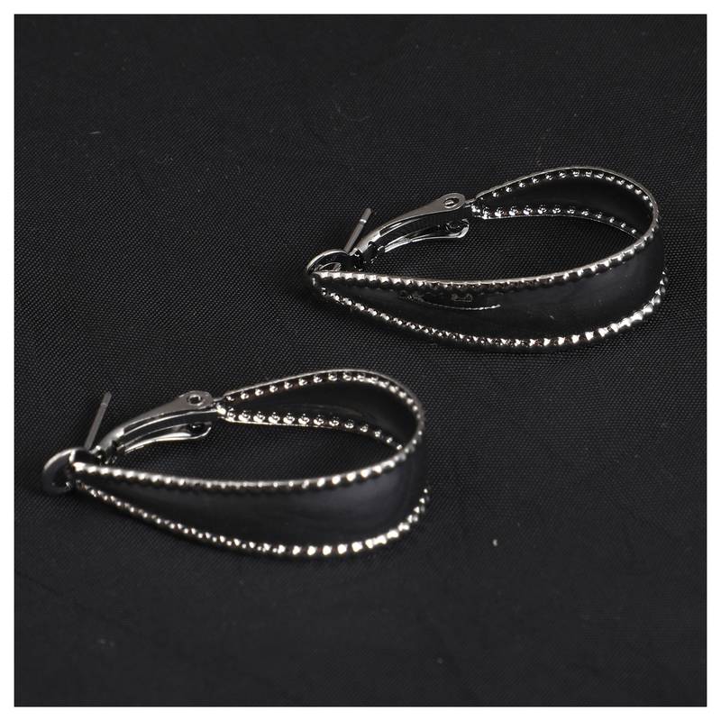 Black Toned Oval Loop Hoop Earrings Metal Hoop Earring - Saizen - 2839426