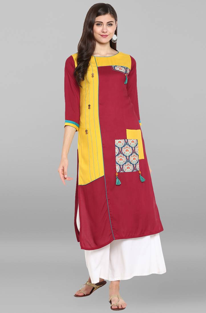 Janasya Multicolor printed rayon kurtis - Janasya - 2841011