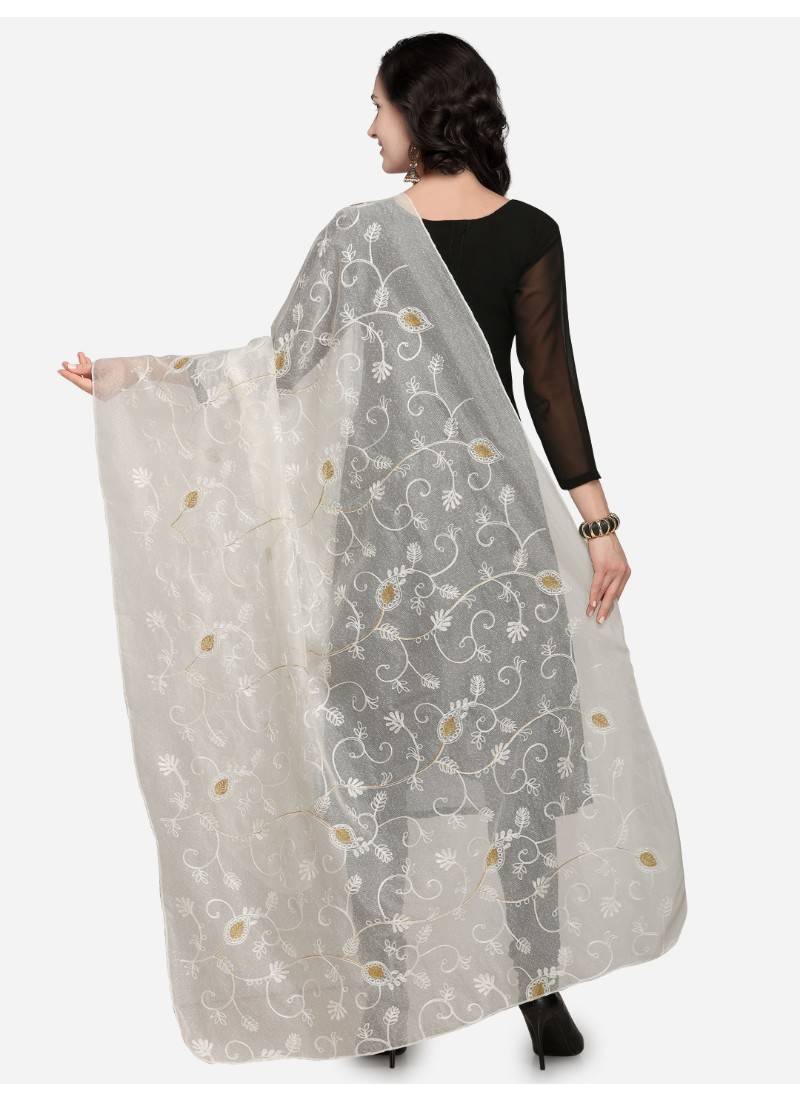 White Net Embroidered Women's Dupatta - Mf Next Com - 2844728