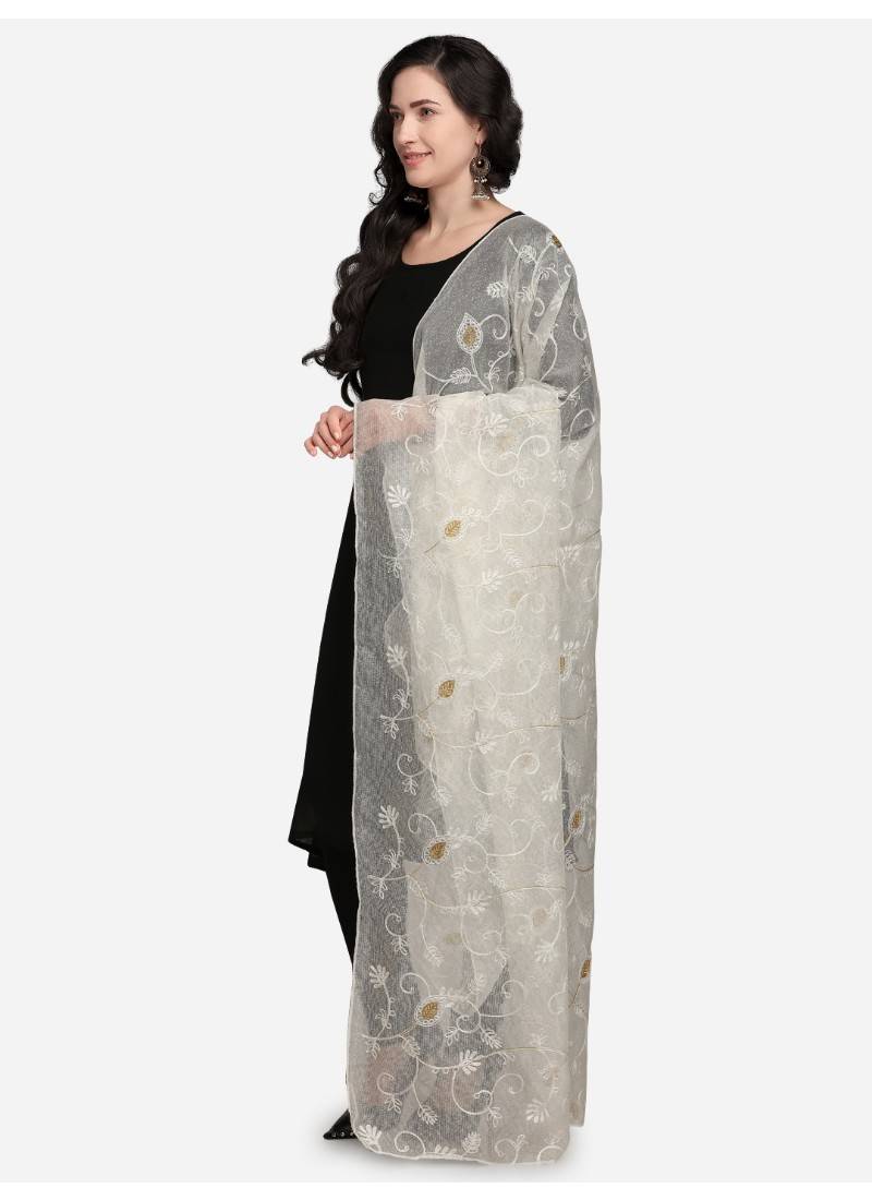 White Net Embroidered Women's Dupatta - Mf Next Com - 2844728