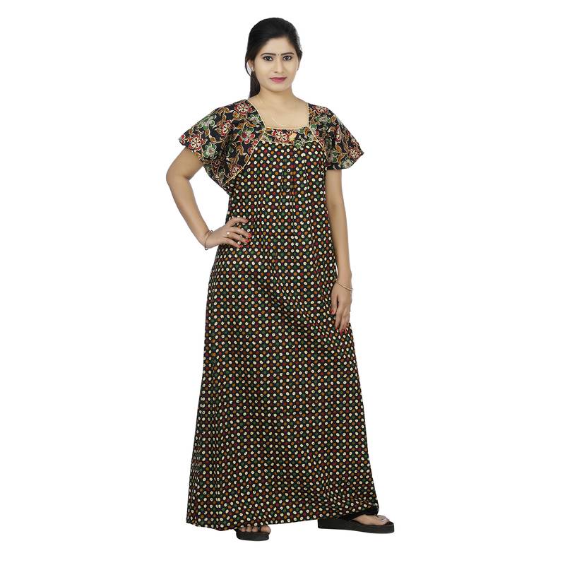 Black & multi colour colour dots design printed square neck cotton ...