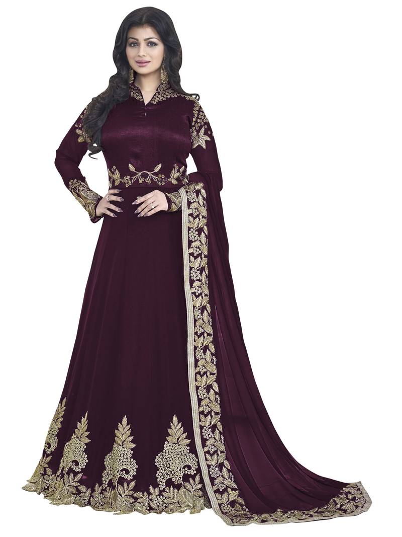 Magenta Embroidered Georgette Salwar With Dupatta - MANVAA - 2846763