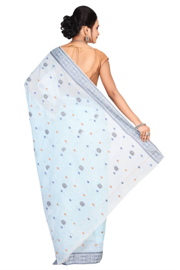 Green plain cotton saree without blouse - Buymyethnic - 2847733