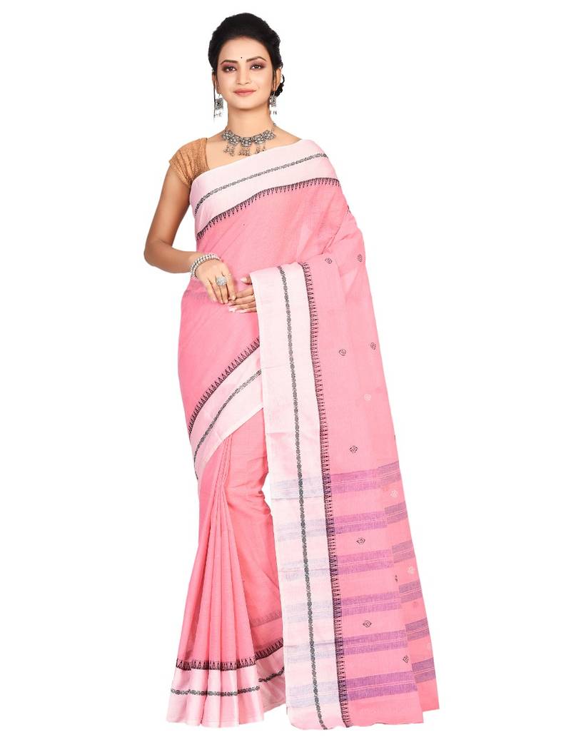Pink plain cotton saree without blouse - Buymyethnic - 2848904